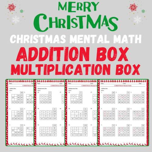 Christmas Mental Math Addition Box And Multiplication Box Winter Worksheets
