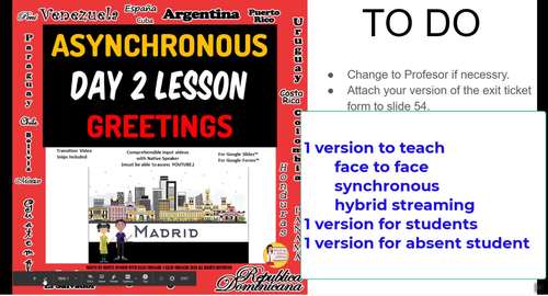 Spanish 1 Day 2 Lesson Plan A Asynchronous Plan B Hybrid, Synchronous, F2F,
