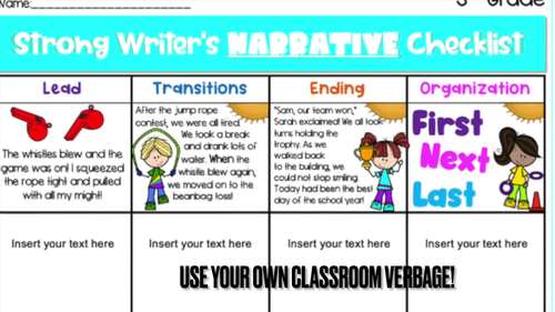 3rd Grade Narrative Writing Checklist EDITABLE by The Self-Sufficient ...