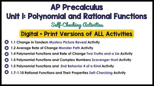 Unit 1 Polynomial and Rational Functions AP Precalculus Activity Bundle