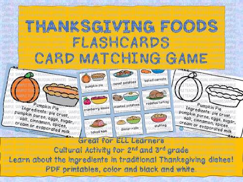 THANKSGIVING FOOD ESL ELL POSTERS AND FLASHCARDS MATCHING GAME | TPT