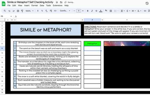 SIMILE OR METAPHOR Google Sheets Mystery Picture by Mainly Middle ...