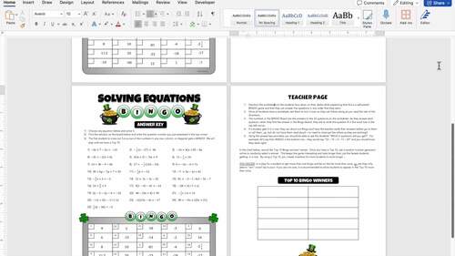 8th Grade Math Review | Multistep Equations Activity | St. Patrick's Day