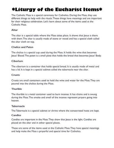 Catholic Mass Reading Comprehension BUNDLE! Six great resources at a ...