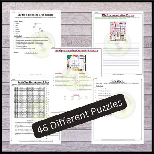 Multiple Meaning Words Homonyms Word Puzzles Printable Level 1 | TPT