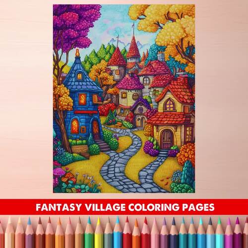 50 Fantasy Village Coloring Pages - Kids & Adults Holiday Activity