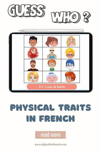 GUESS WHO game French vocabulary of physical traits BOOM CARDS | TPT