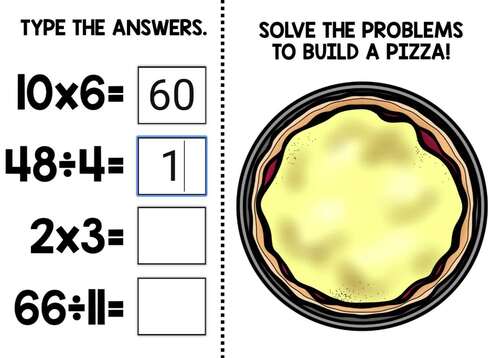 Build a Pizza Mixed Multiplication & Division Fact Fluency Math Boom Cards