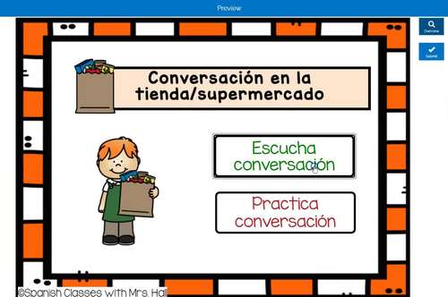 Conversation in the Supermarket vocabulary in Spanish- BOOM CARDS