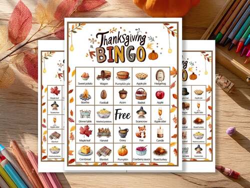 Thanksgiving Bingo Game: 50 Unique Cards, Family Activity | TPT