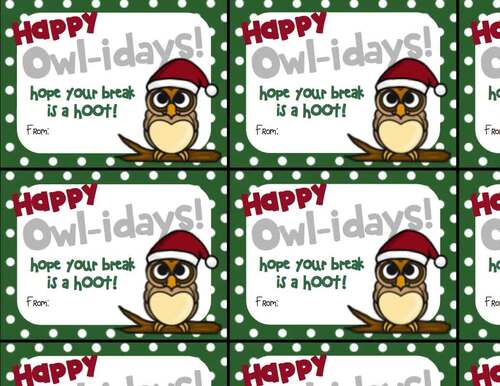 Cute Owl Christmas/ Winter Holiday Gift Tag- Happy Owl-idays! Hope your ...