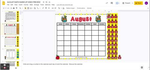 August Kindergarten Digital Math Warm Up For GOOGLE SLIDES | TPT