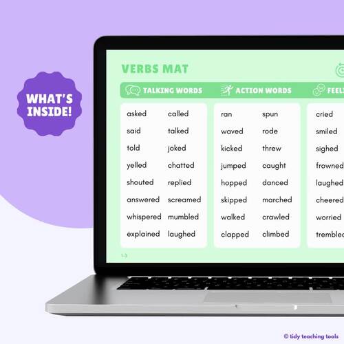 Verbs, Adjectives and Adverbs Desk Mats for Writing | Vocabulary for ...