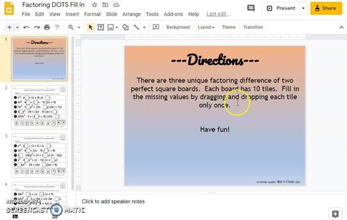 Factoring Difference of Squares Activity, Print and digital Google Slides™