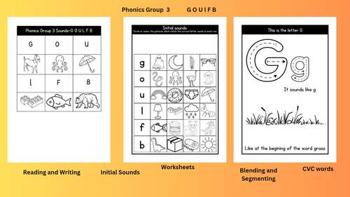 Phonics bundle, Groups 1 to 4, jolly phonics, initial sounds, CVC words,