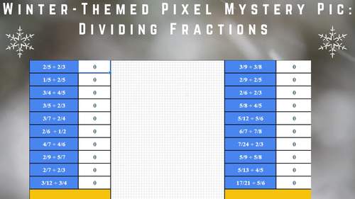 Winter-Themed: Pixel Art Mystery Pic-5th Grade Math-Dividing Fractions ...