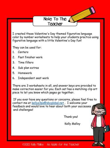 Valentine's Day Figurative Language Color By Number by Kelly Malloy