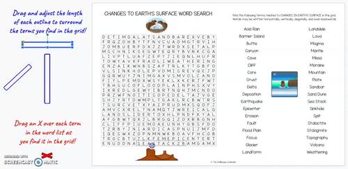 CHANGES TO EARTH'S SURFACE Word Search Science Vocabulary | TpT