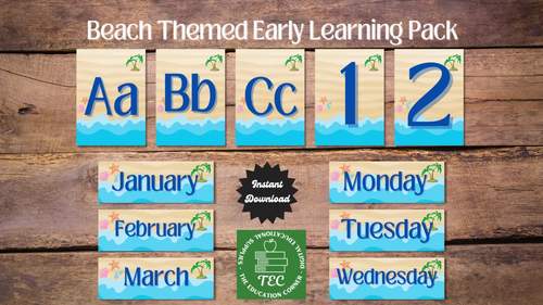 Beach-Themed Early Learning Package | Alphabet, Numbers, Days of the ...