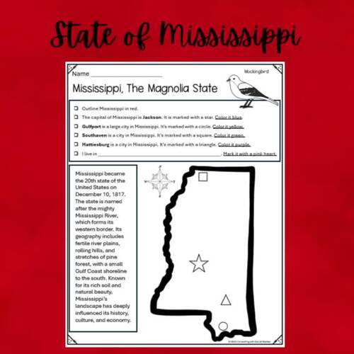 Mississippi Map Worksheets - Find and Color Activities | TPT