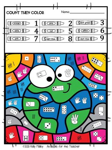 Earth Day Color by Number Subitizing Worksheets Counting Worksheets