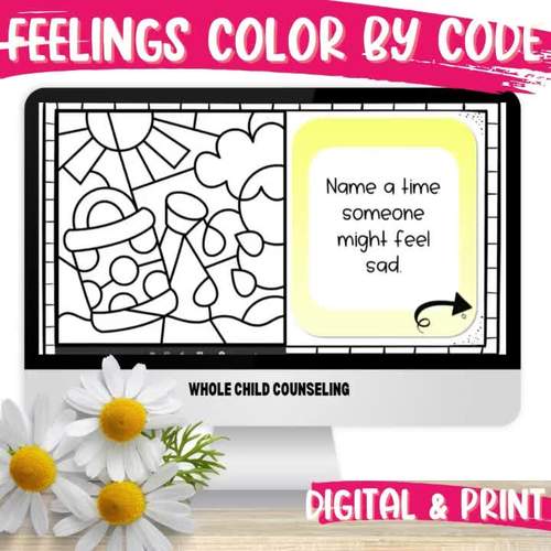 Emotions Color by Code GARDENING Spring Digital and Print Feelings Activity
