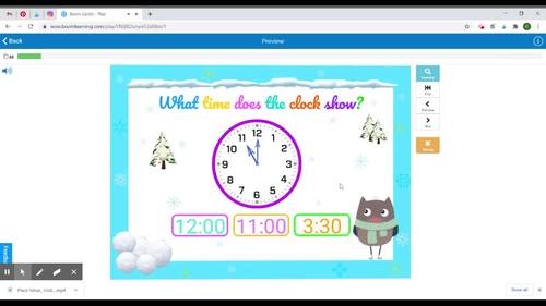 Telling Time (hour and half-hour) Winter Math Boom Cards 1st Grade Math