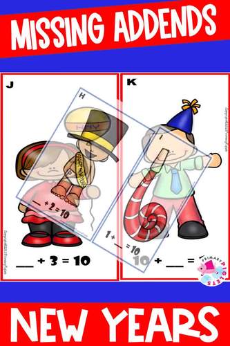 New Years Activities Addition within 10 Math Center Missing Addends