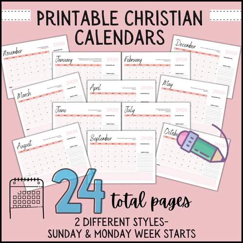 Christian Calendar with Bible Verses | Monthly Faith Planner | Sunday ...