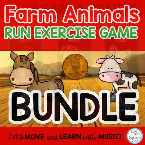 Farm Animal Run Exercise for Kids, Brain Break, P.E. Indoor Workout BUNDLE
