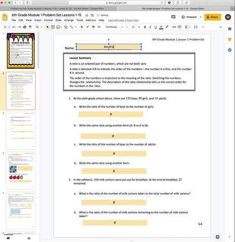 Eureka Math - 6th Grade - Digital Problem Set BUNDLE - Google Slides