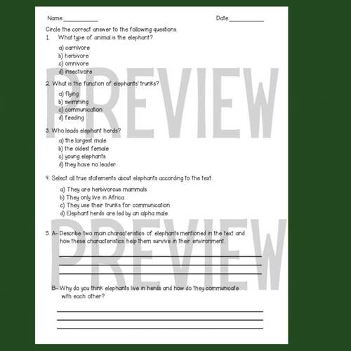 Informational Passage Elephants: Giants of the Jungle- New Items Type ...