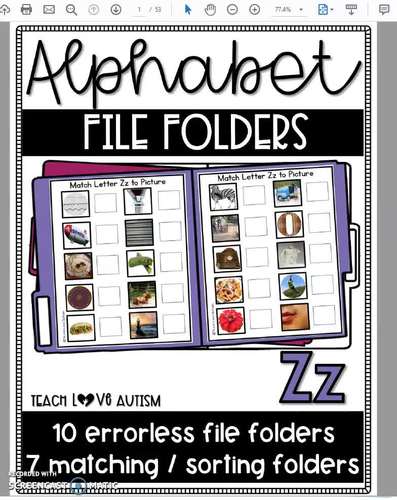 Alphabet File Folders Letter Z by Teach Love Autism | TPT