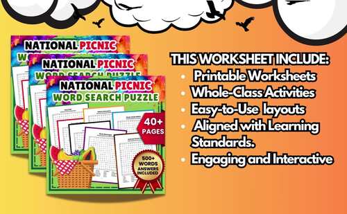 National Picnic Word Search July Morning Work Activities 3rd,4th,5th ...