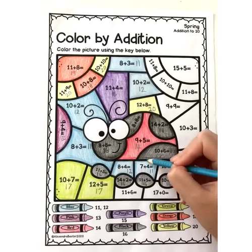 Spring Color by Addition Worksheets | Spring Fast Finishers | TPT