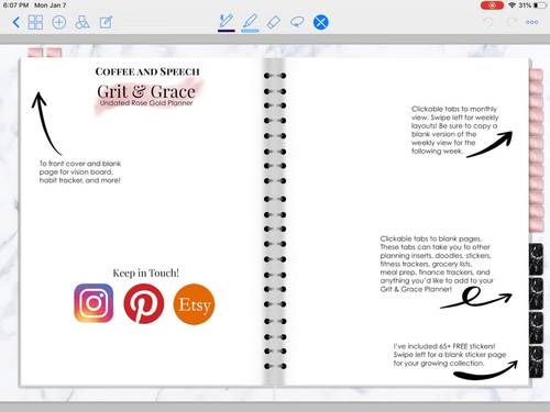 Grit & Grace Rose Gold Digital Planner by Coffee and Speech | TPT