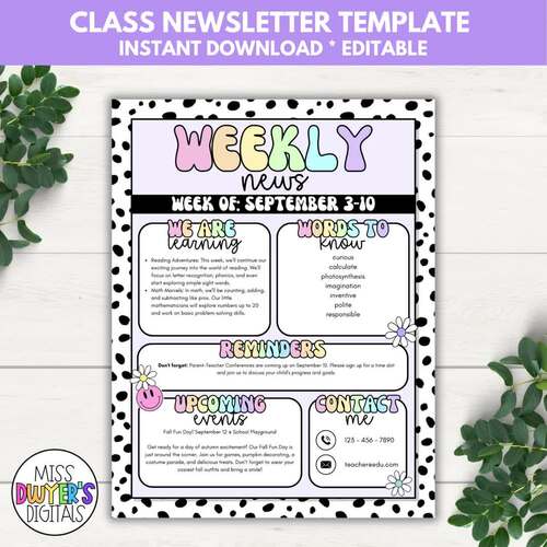 Retro Rainbow Editable Classroom Newsletter Parent Communication Template