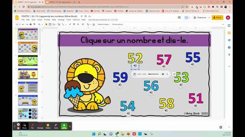 J'apprends les nombres français (50 à 100) avec AUDIO: Google Slides™