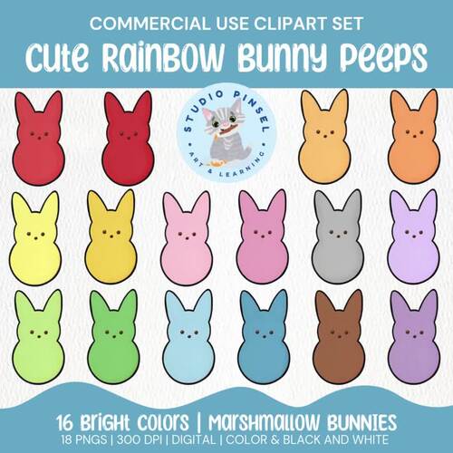 Cute Rainbow Easter Bunny Peeps Clipart Set | Commercial Use [Studio ...