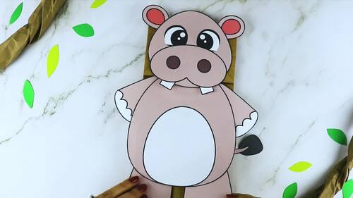Easy and Fun Hippo Paper Bag Puppet Printable Template Craft | TPT