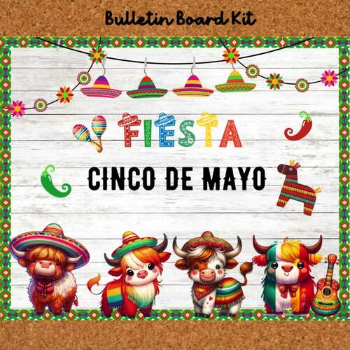 Cinco de Mayo Bulletin Board Kit | Highland Cow Classroom Decor | Door ...