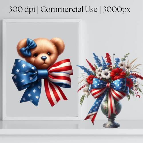 4th of July Coquette Bows, 4th of July Clipart, Independence Day Clipart