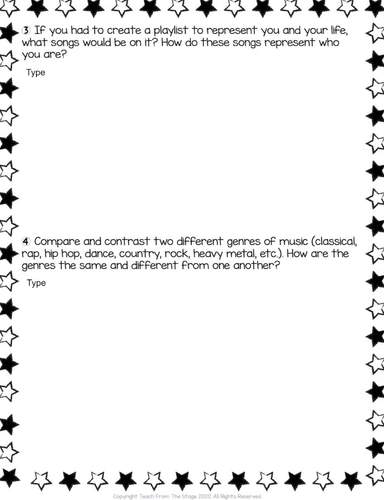 Music Writing Prompts for Distance Learning by Teach From The Stage