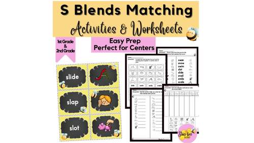 Consonant S Blends Word Picture Match Activity Game Worksheets 1st 2nd ...