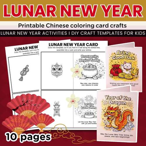 Lunar New Year Card Crafts, Chinese New Year DIY Coloring Card Templates