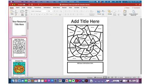 Halloween Color by Code Templates in PowerPoint with Preloaded Text Boxes