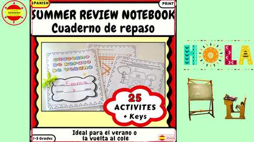 Spanish review notebook 25 activities Cuaderno de repaso print keys