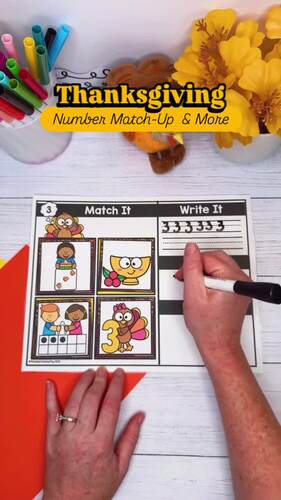 Thanksgiving Numbers to 10 Match-Up Number Sense Centers and More