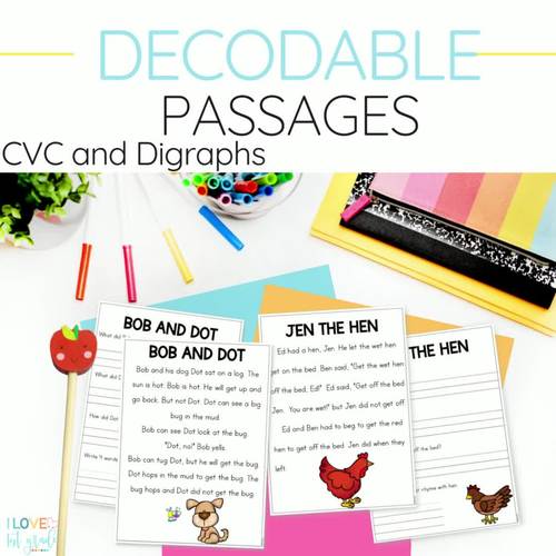 Decodable Reading Comprehension Passages CVC and Digraph Science of Reading