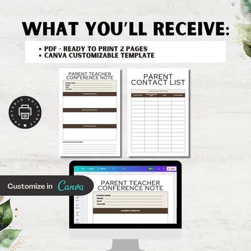 Parent Teacher Conference Note | Editable Printable Template | TPT